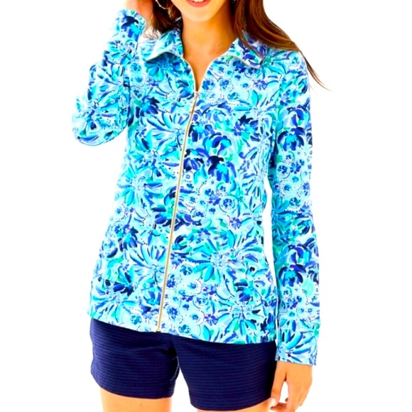 Lilly Pulitzer | Jackets & Coats | Lilly Pulitzer Leona Zip Up Blue ...